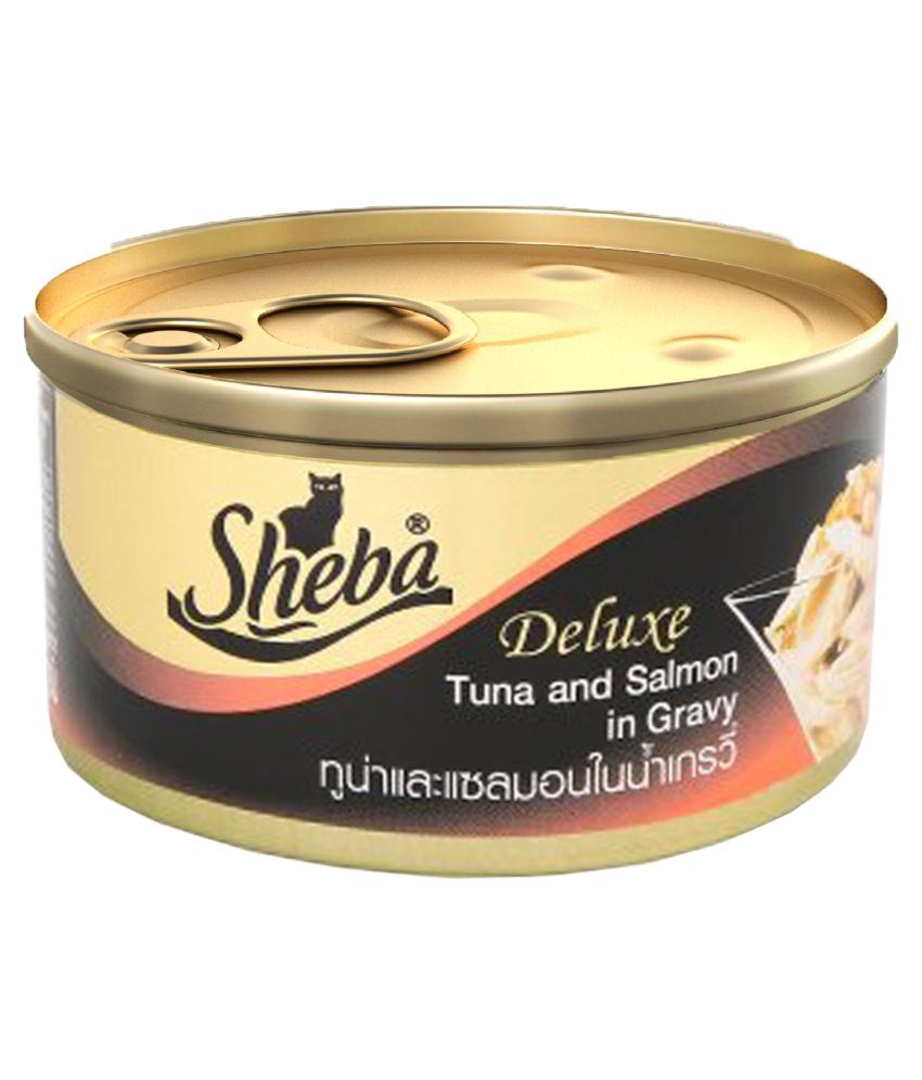 Sheba Deluxe Can อาหารเปียกแมว สูตรปลาทูน่าและปลาแซลมอนในน้ำเกรวี่ ...