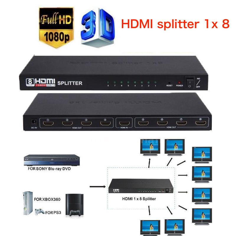 High Quality 8 Port 1 In 8 Out 1x8 HDMI Splitter Audio Video 1080P For ...