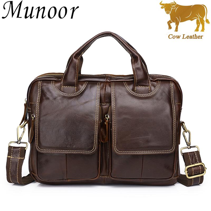 Munoor 100% ของแท้หนังวัวกระเป๋าสตางค์ผู้ชายกระเป๋าเอกสารกระเป๋าเดินทาง ...