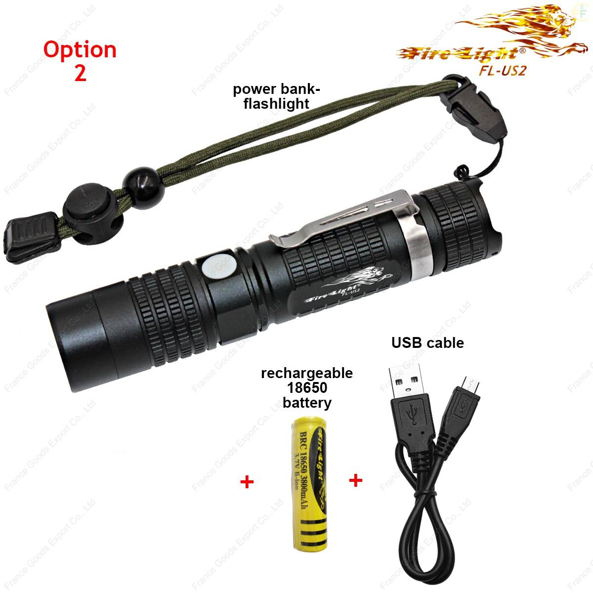 “FL-US2 O2 FireLight” Tactical Flashlight-Power Bank, USB charging, XM ...
