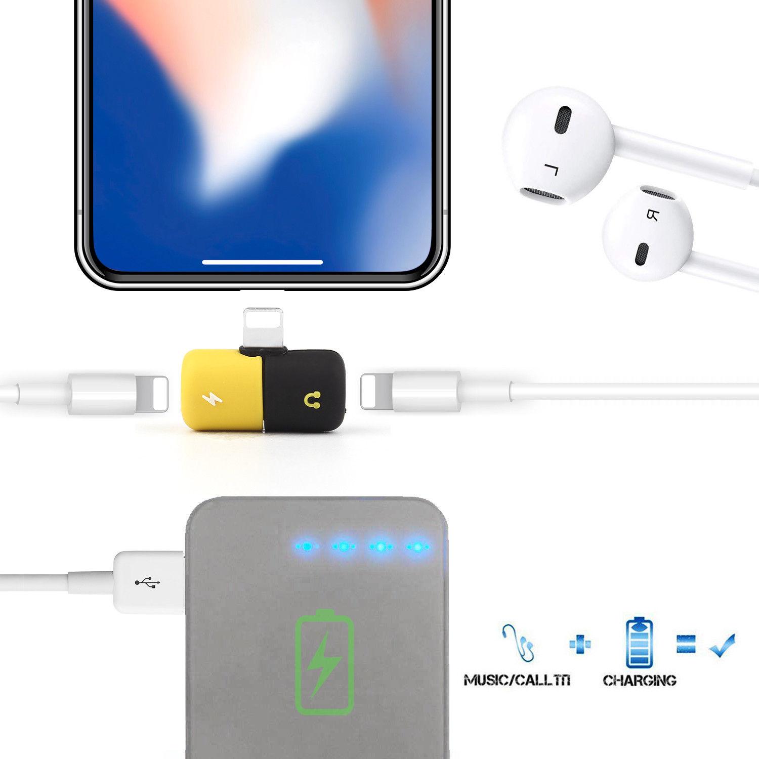 For iPhone 7 8 X Lightning Dual 2in1 Headphone Audio & Charger Adapter ...