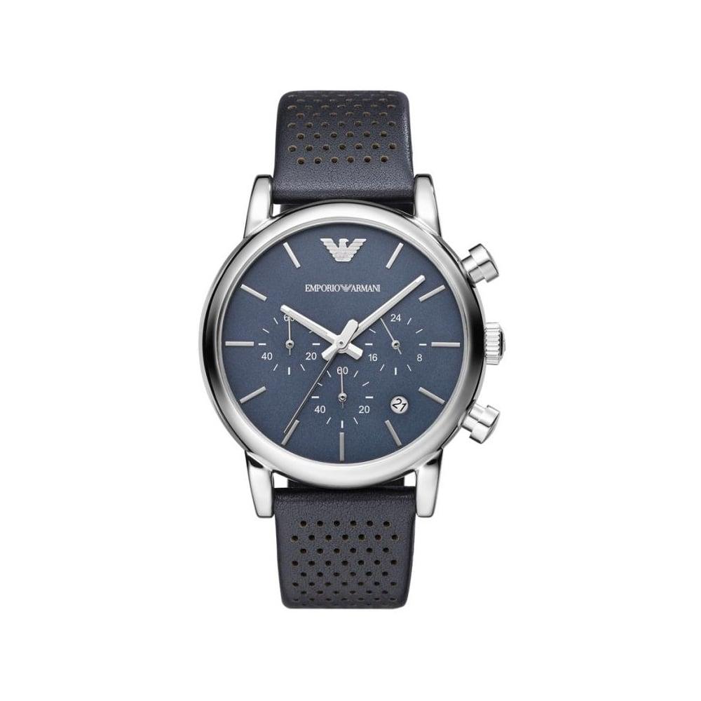 นาฬิกาข้อมือผู้ชาย EMPORIO ARMANI Classic Chronograph Navy Dial Men's ...
