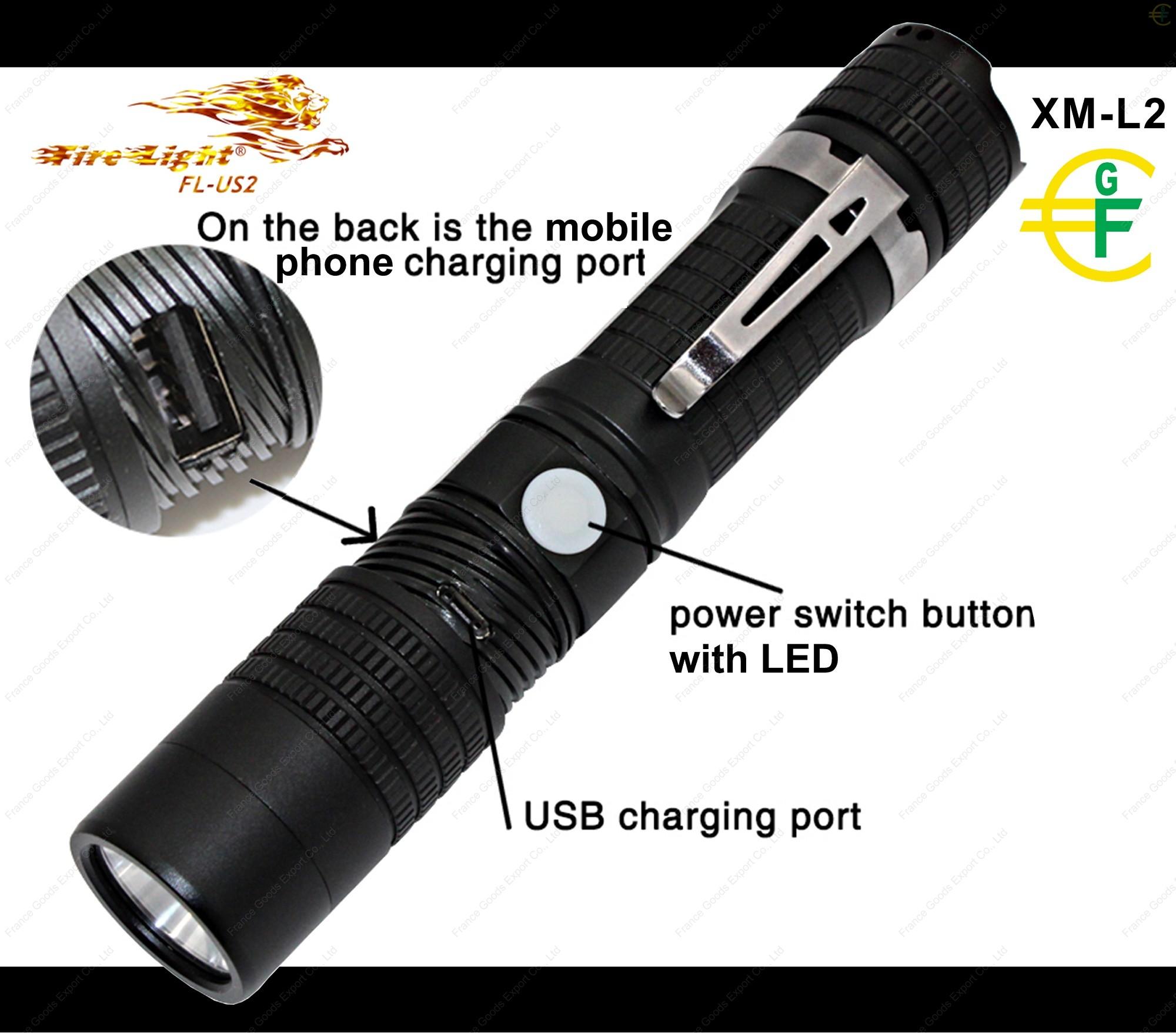 “FL-US2 O2 FireLight” Tactical Flashlight-Power Bank, USB charging, XM ...