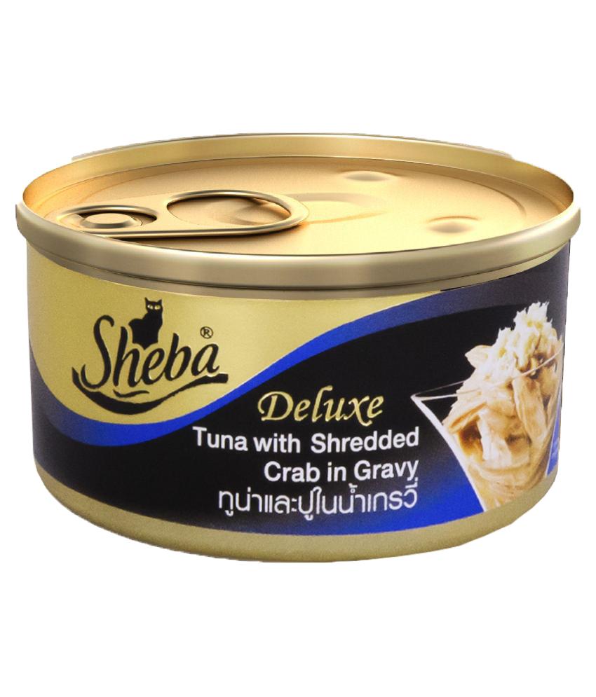 Sheba Deluxe Can อาหารเปียกแมว สูตรปลาทูน่าและปูในน้ำเกรวี่ สำหรับแมว ...