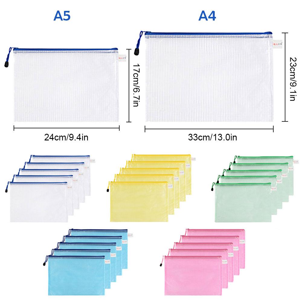 Teepao 12Pcs A4/A5 Zip File Bag Mesh Document Bag - Mesh Zip Bag Folder ...