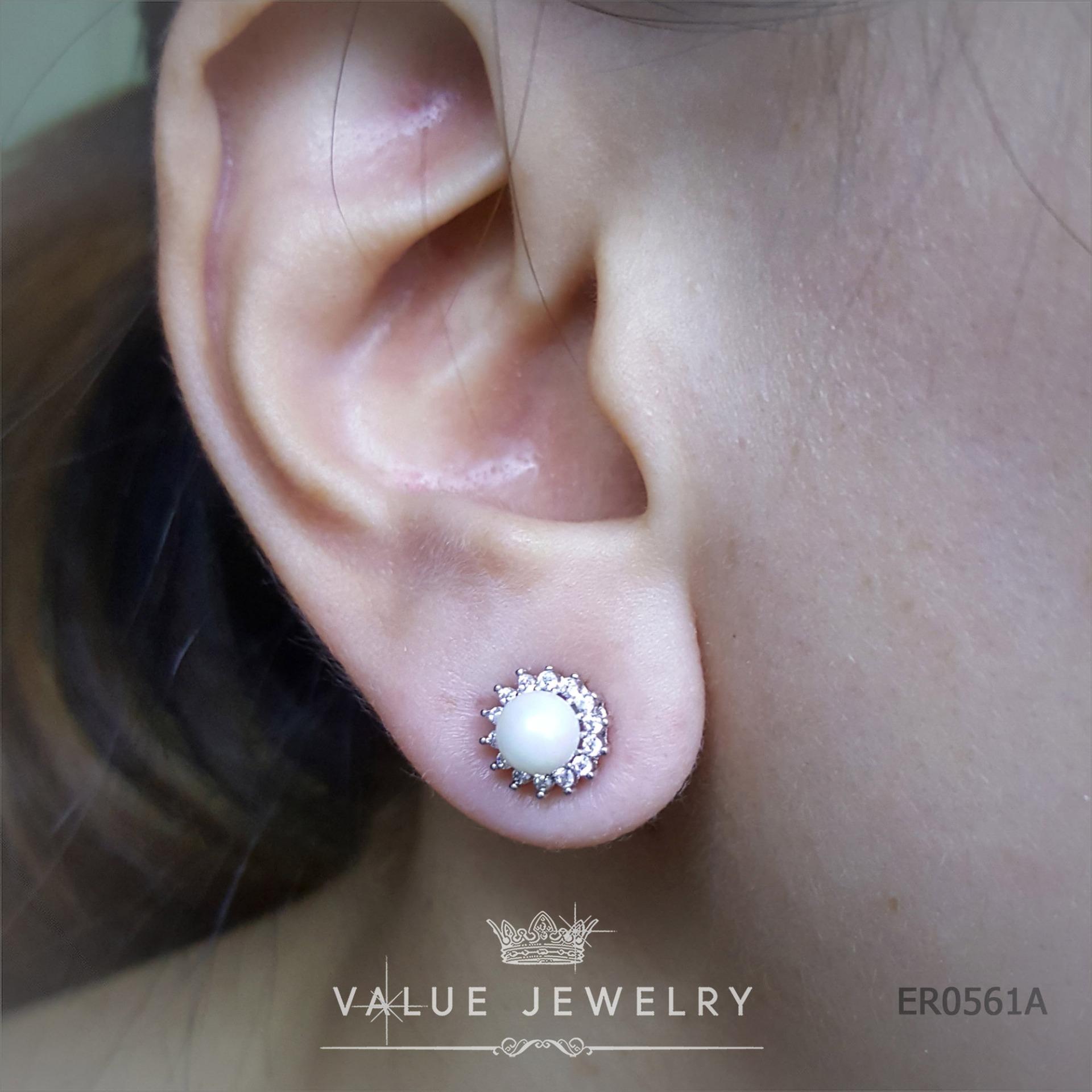 ต่างหู แบบแป้น ไข่มุกล้อมเพชร ประดับคริสตัลแท้ ขนาดเล็ก เหมาะใส่ติดหู ตุ้มหู เครื่องประดับ ...