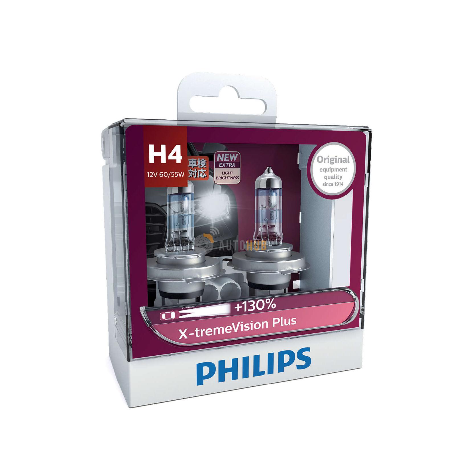 ชุดหลอดไฟรถยนต์PHILIPS X-treme Vision Plus +130% 3700K 12V 60/55W ขั้ว ...
