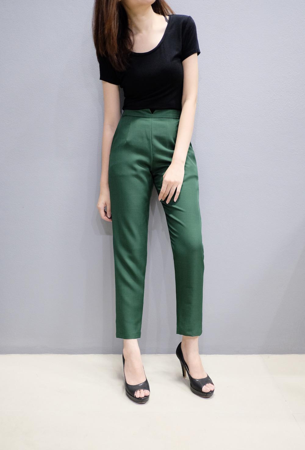 ZHER : V Pants Signature กางเกงขายาวทรงสอบ Formal and Casual สีเขียว ...