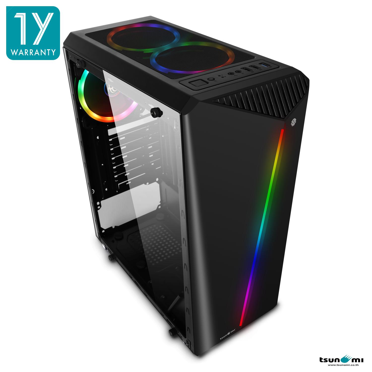 เคสคอมพิวเตอร์ Tsunami Galaxy G7 Transparent Tempered Glass RGB light ...
