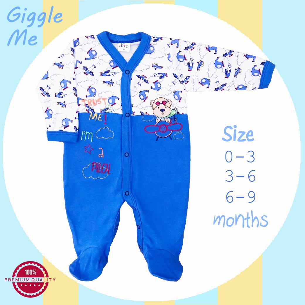 Giggle Me ไซส์ 0-9 เดือน บอดี้สูทเด็ก ชุดหมี Romper ปิดเท้า สีน้ำเงิน ...