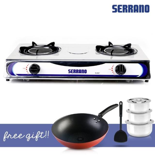 เช็คราคา [Serrano] Gas stove ชุดแก๊สชนะเลิศ (อินฟราเรด 2 หัว รุ่น K ...