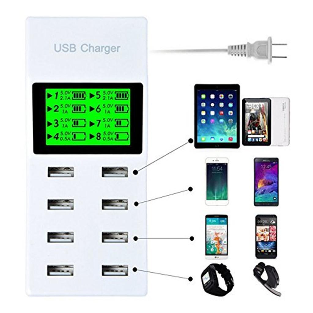 8 Port USB Desk Charger and Mains Extension With LCD Display for ...