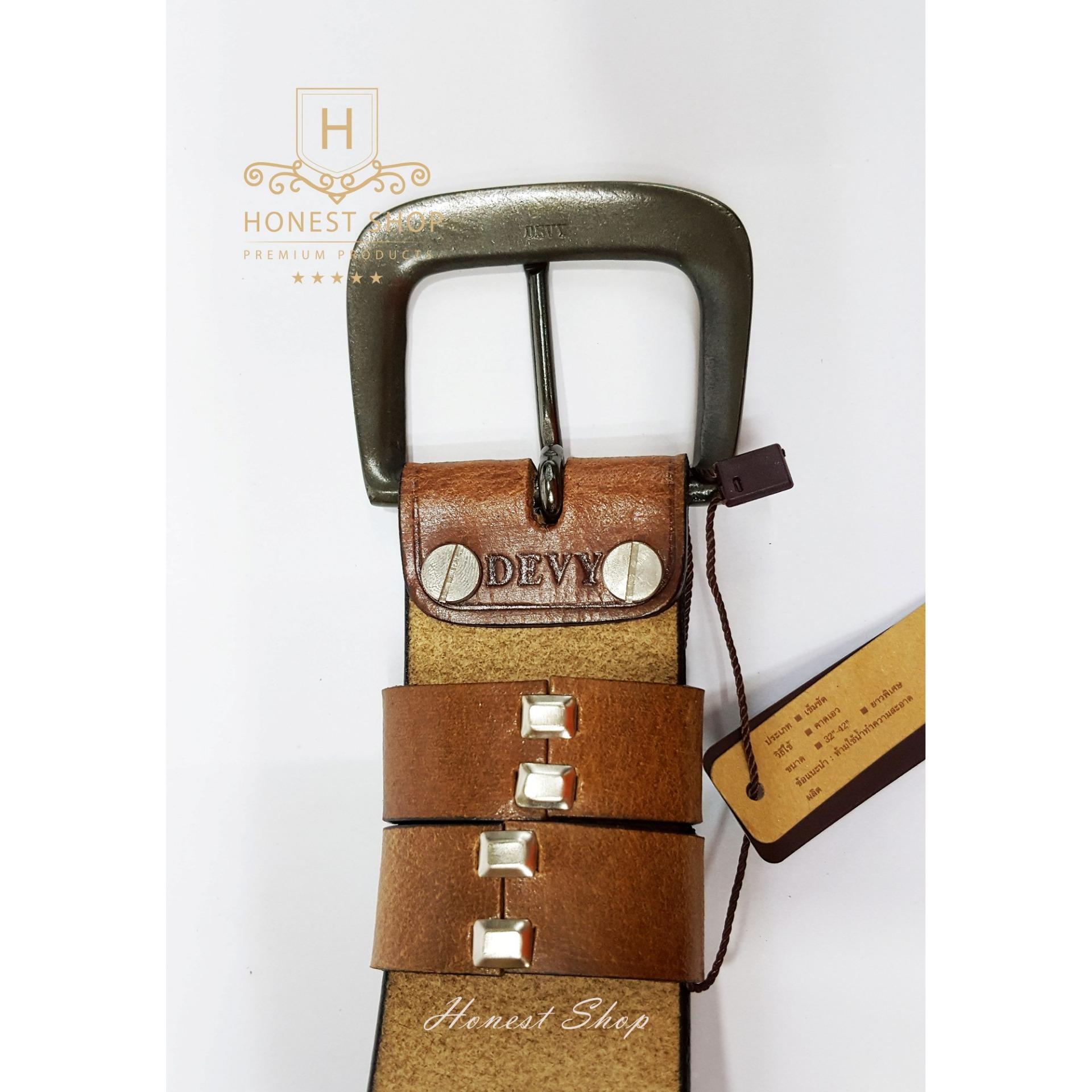 DEVY เข็มขัดผู้ชาย เดวี่ หนังวัวแท้100 รุ่น 1255 สายกว้าง 1.7 นิ้ว หัวทองเหลือง ทรงสี่เหลี่ยม สี ...