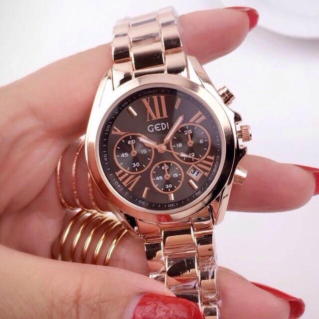 GEDI Watch จีดี้วอช นาฬิกาข้อมือผู้หญิง หน้าปัดสไตล์ MK สีพิงค์โกลด์ ...
