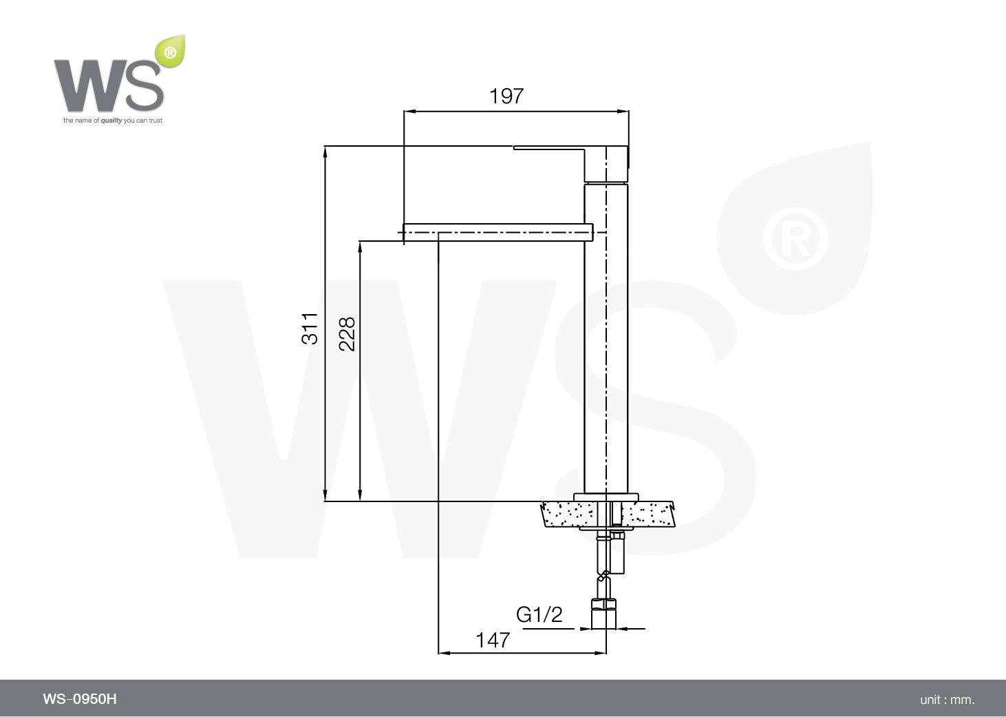 WS ก๊อกผสมอ่างล้างหน้า ทรงสูง รุ่น Blende WS-0950H - WS Bathroom - ThaiPick