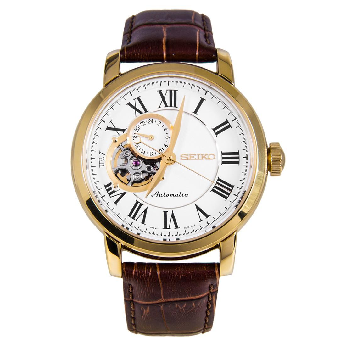 Karnvera Shop Seiko นาฬิกาข้อมือผู้ชาย Automatic White Dial Stainless Steel Gold Tone Brown ...