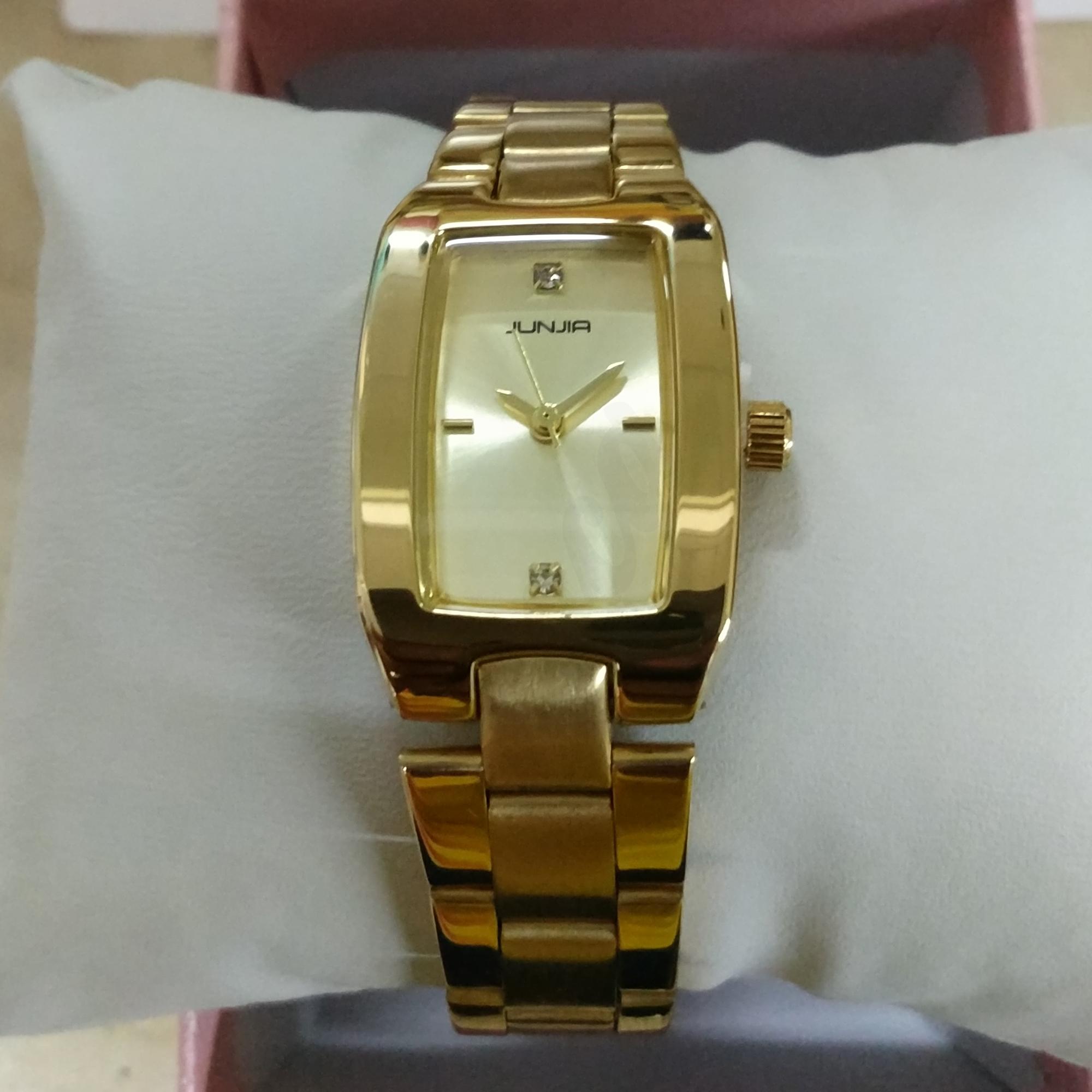 JUNJIA นาฬิกาข้อมือผู้หญิง เรือนและสายสแตนเลสสติลเคลือบPinkGold-Gold 3ไมครอน กันน้ำ ระบบ Quartz ...