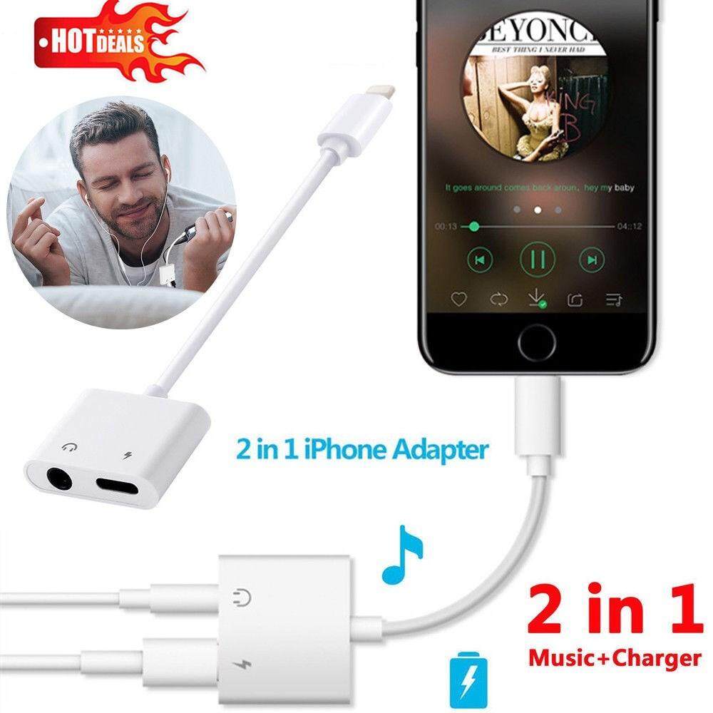 For iPhone 7 8 X Lightning to 3.5mm Jack Audio AUX Cable Adapter ...