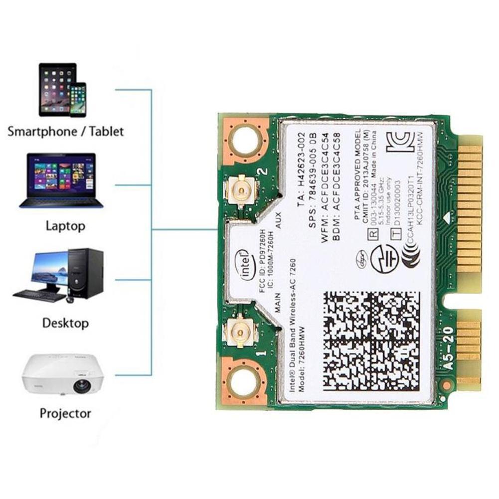 Dual Band Intel 7260 AC 7260HMW 867Mbps Wireless Wifi Mini BT Card Network PCI-E Card 4.0 Dual ...