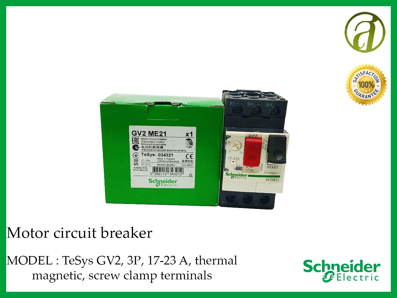 GV2P08 - Motor Circuit Breaker, TeSys GV2, TeSys Deca, 3P, 2.5 To 4A ...