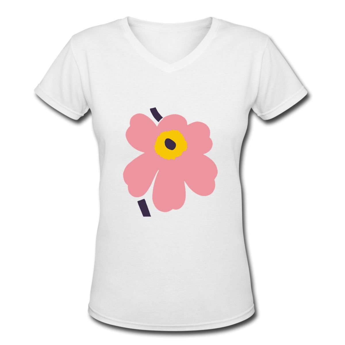Women's V Neck Tshirts Marimekko Unikko Logo Fashion Print Pure Cotton ...