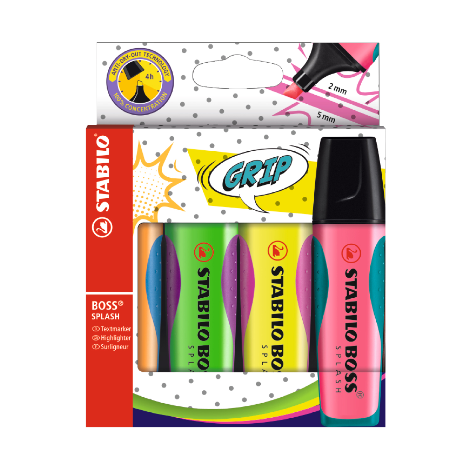 STABILO สตาบิโล Boss Splash ปากกาเน้นข้อความ สีสะท้อนเเสง 4 สีสีละ 1 ...