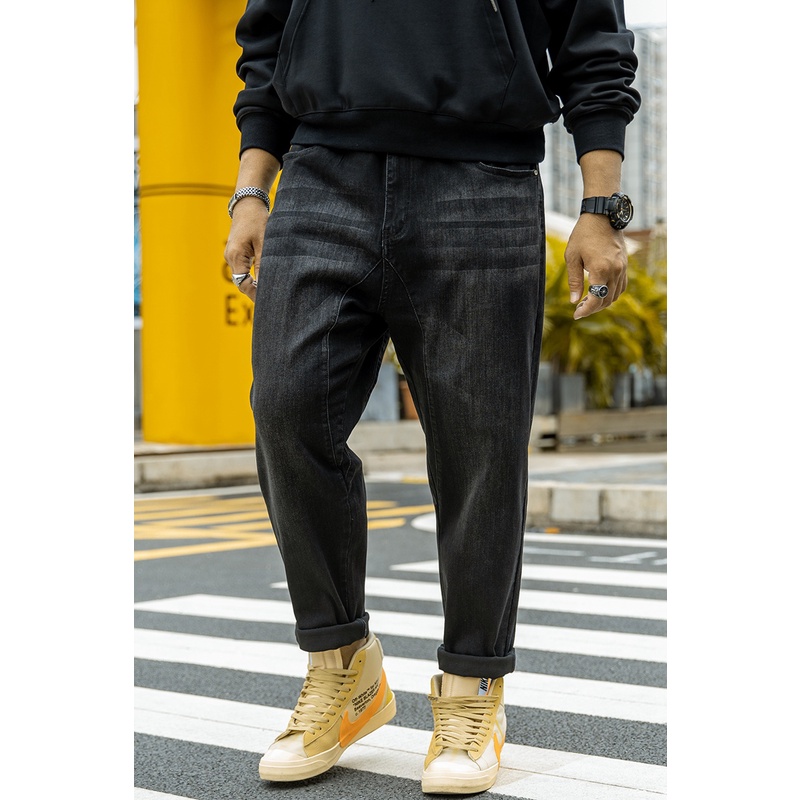 Plus Size Jeans Men's Elastic Large Size 42 44 46 48 Black Blue Stretch ...