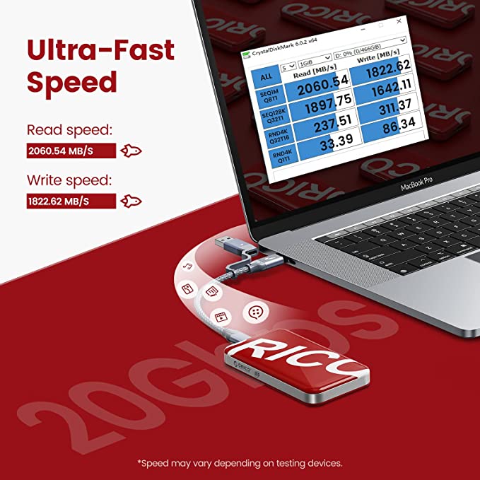 แบบพกพา512GB SSD-2060เมกะไบต์วินาที-USB-C USB 3.2 Gen 2X2-ไดรฟ์ Solid State-PSSD พร้อม UASP ...