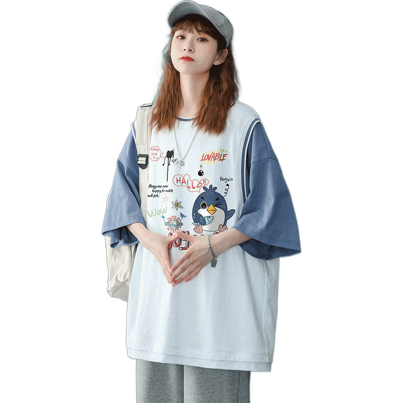 False two short sleeve T-shirt female 2022 new easing design feeling ...