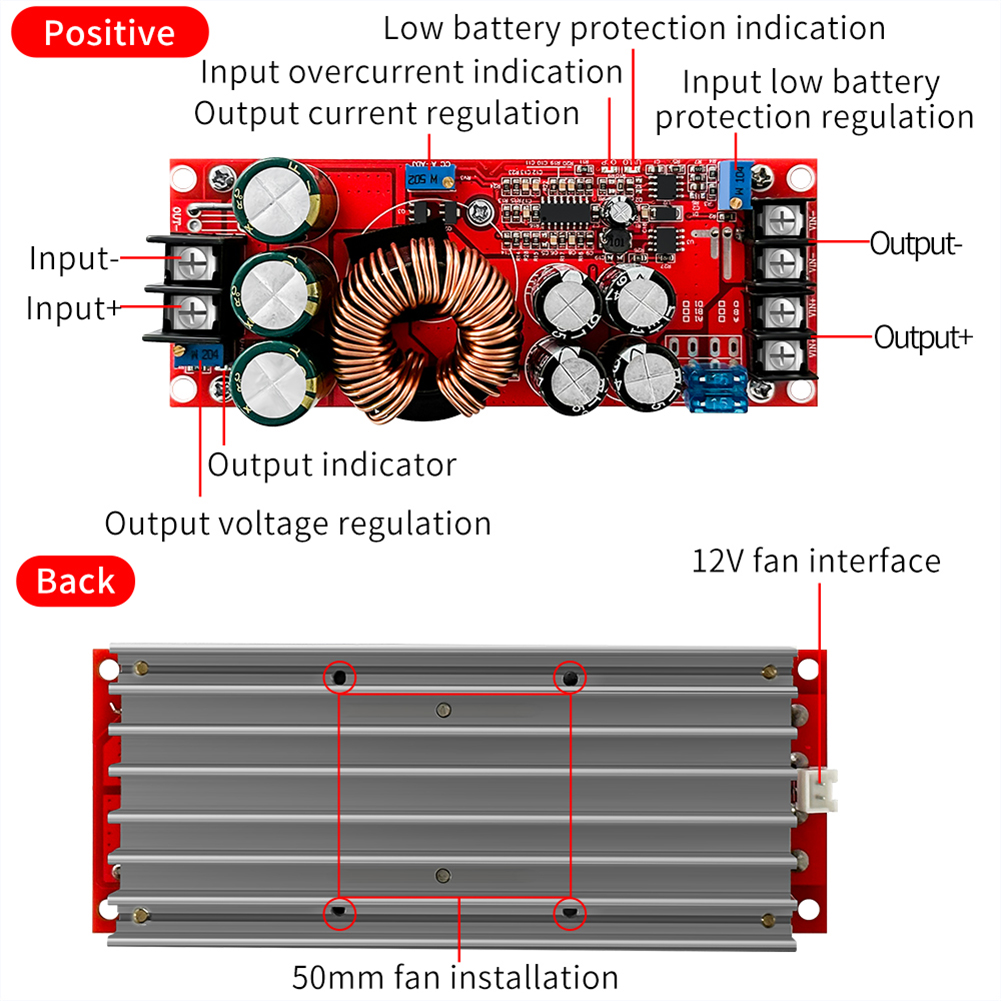 DC-DC Buck Converter 1200W Boost Step-up Power Supply Module Constant ...