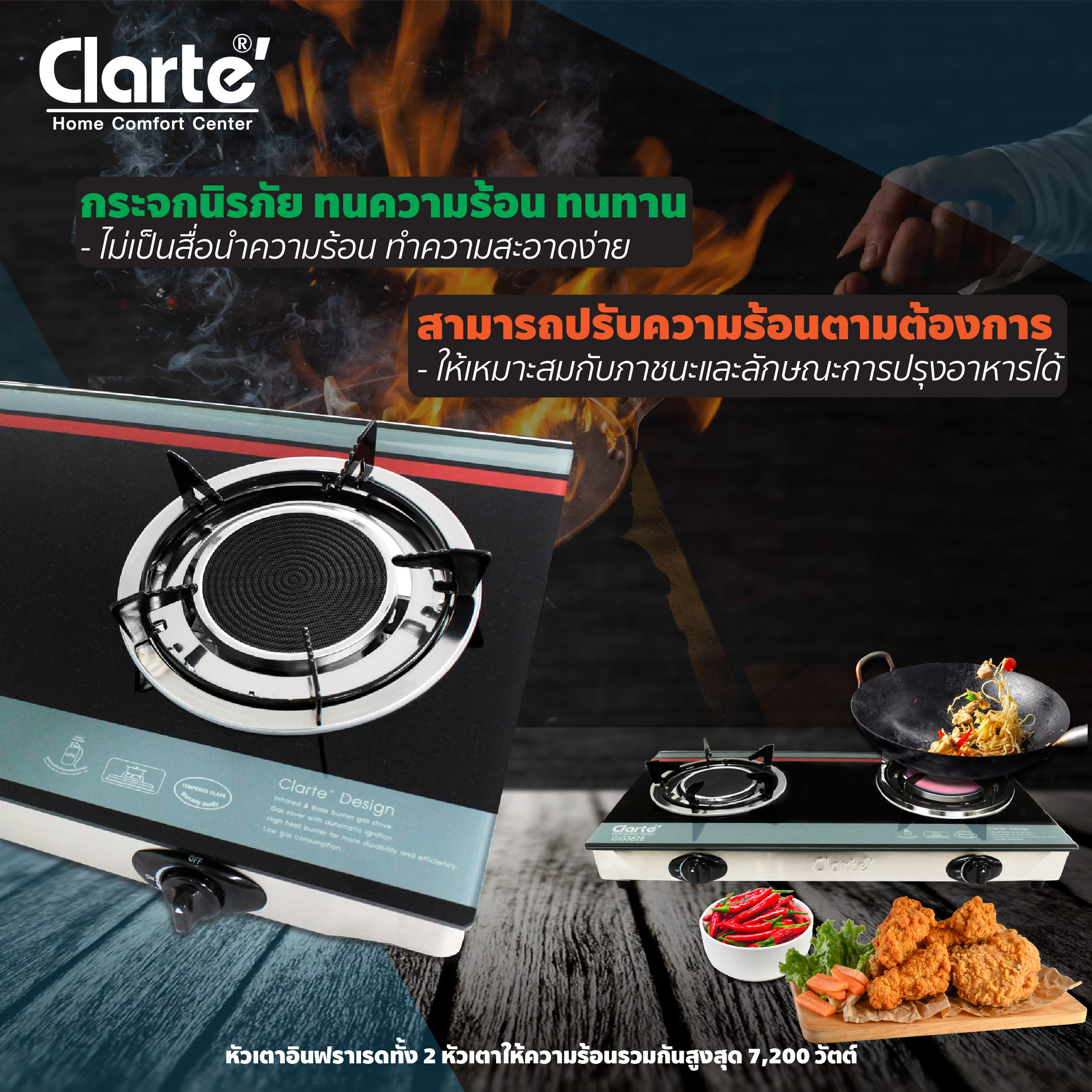สินค้าขายดี Clarte เตาแก๊สแบบ 2 หัวเตา GIG3828(พร้อมส่ง) Clarte ...