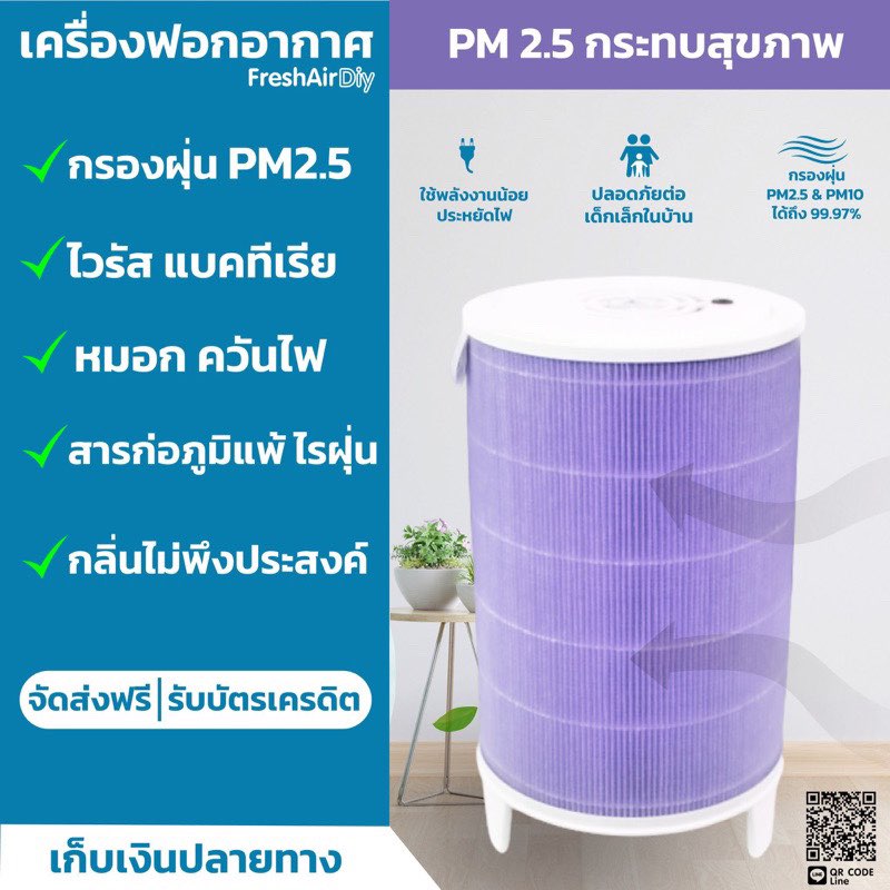 เครื่องฟอกอากาศ Diy ขนาดรุ่น 45ตร.ม กรองฝุ่นPM2.5 แบคทีเรีย สารก่อภูมิแพ้ ฝุ่นPM2.5 สาร ...