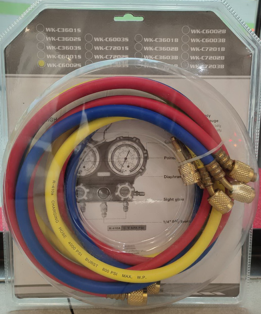 เกจ์คู่สำหรับชาร์จน้ำยาพร้อมสาย 60 นิ้ว 3 เส้น (R410,R22,R407C,R404a) บอดี้อลูมิเนียม มีตาแมวดู ...