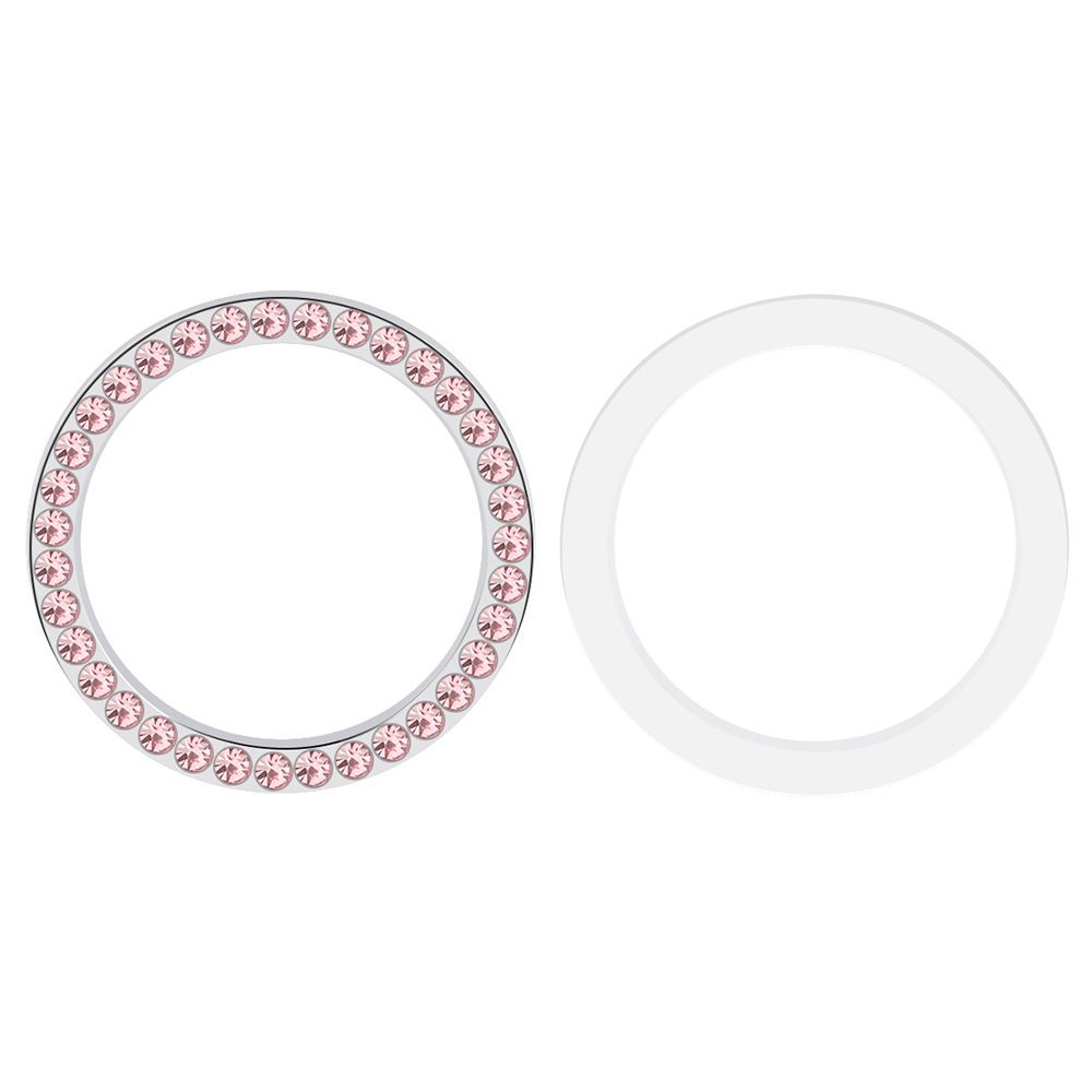 AKZDXE Bling Pink Circle Trim แหวนเพชรปฏิบัติรถปุ่มอุปกรณ์ตกแต่ง Start ...