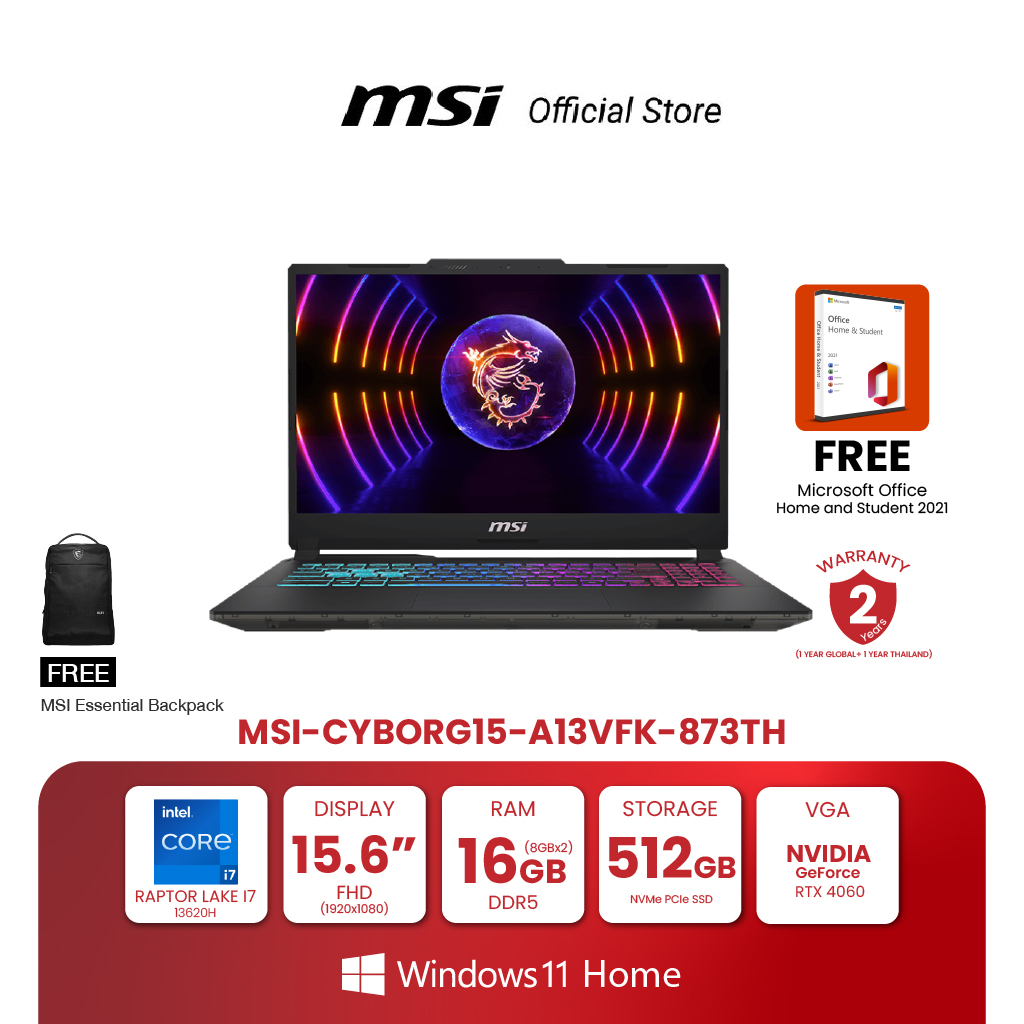 MSI NOTEBOOK Cyborg 15 A13VFK-873TH 15.6 FHD Raptor Lake i7-13620H ...