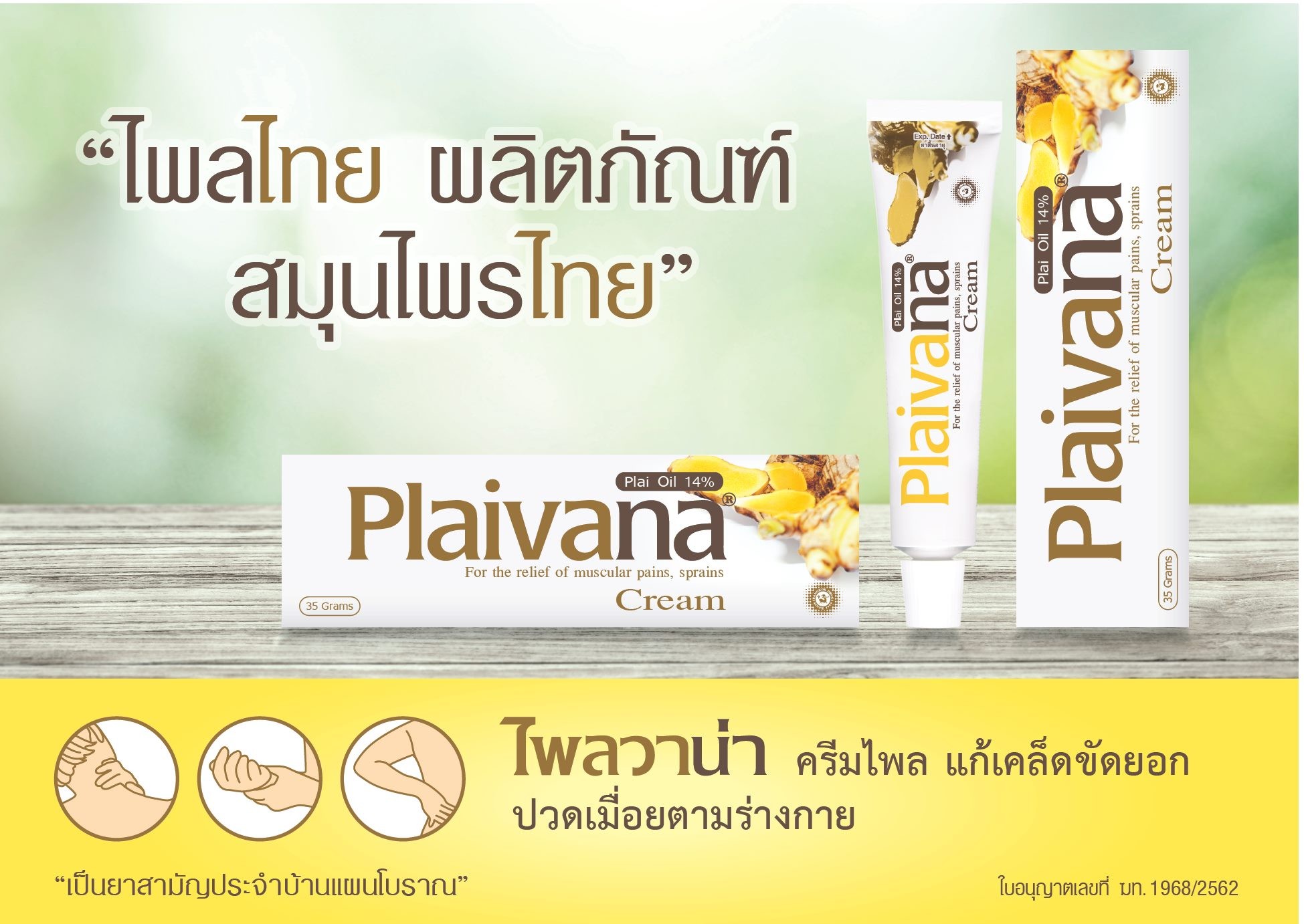 Plaivana Cream ไพลวาน่าครีม น้ำมันไพล แก้เคล็ดขัดยอก 100 กรัม / 15กรัม ...