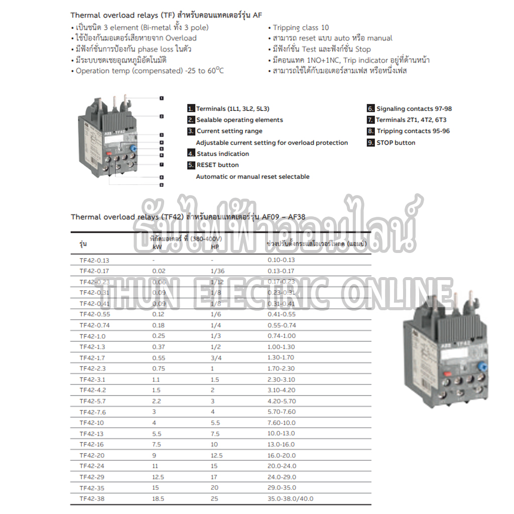 ABB Overload โอเวอร์โหลด TF42 สำหรับคอนแทคเตอร์ รุ่น AF ตัวเลือก TF42-1 ...