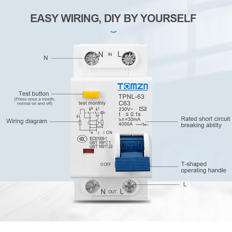 TOMZN TPNL DPNL 230V 1PN Residual Current Circuit Breaker with over and ...