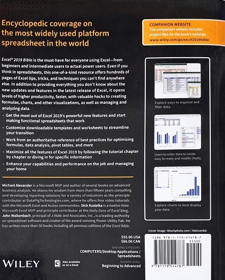 Microsoft Excel 2019 Bible (Paperback) Author: Michael Alexander Ed ...