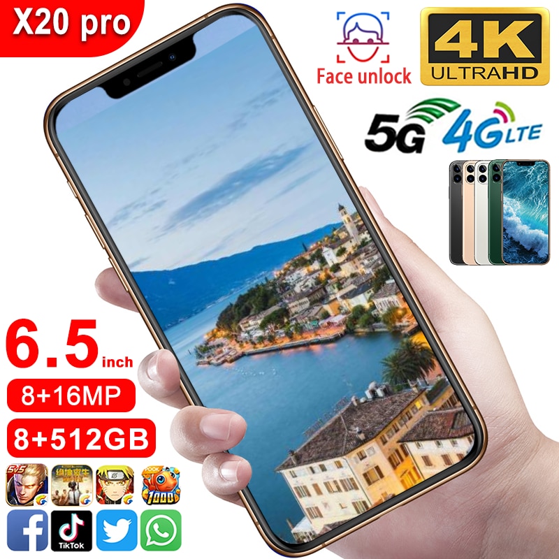 X20Pro SmartPhone 6.5inch 4G/5G Face Unlock 12GB+512GB large Screen 10 ...