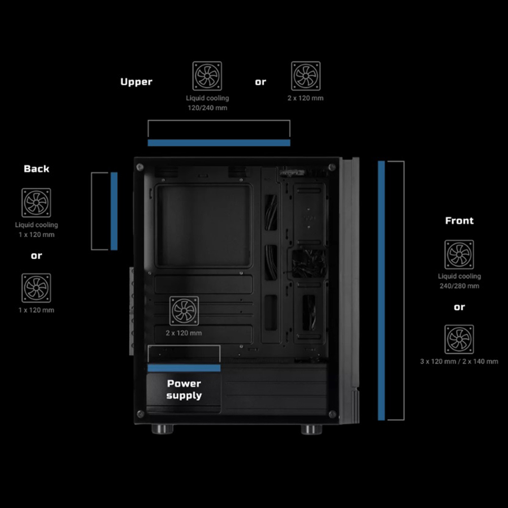 VENUZ Acrylic Side ATX Computer Case VC 3301AF with Rainbow RGB Fan x 3 ...