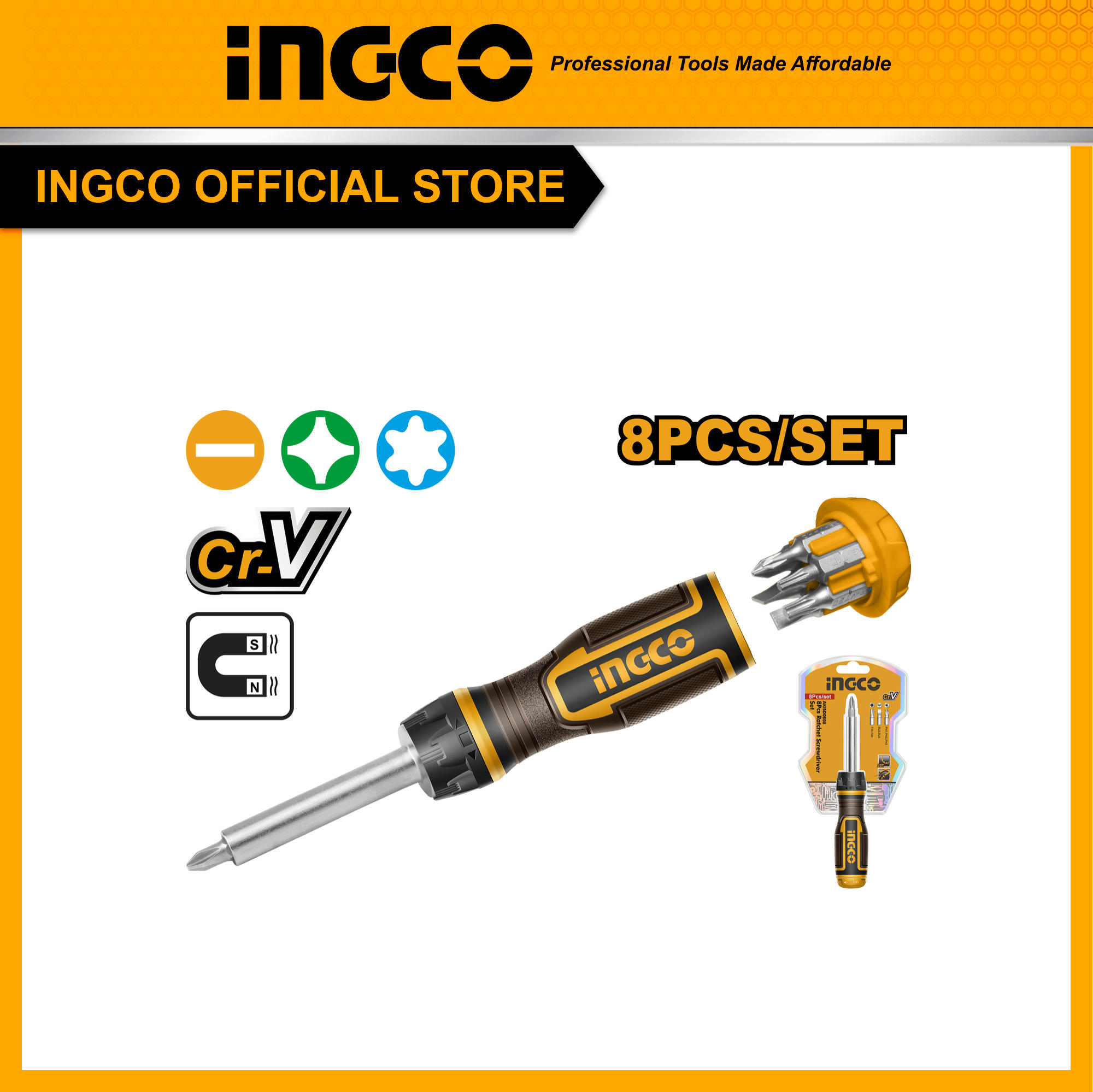 INGCO ชุดไขควง พร้อมดอกไขควง 8 ชิ้น AKISD0808 | Lazada.co.th