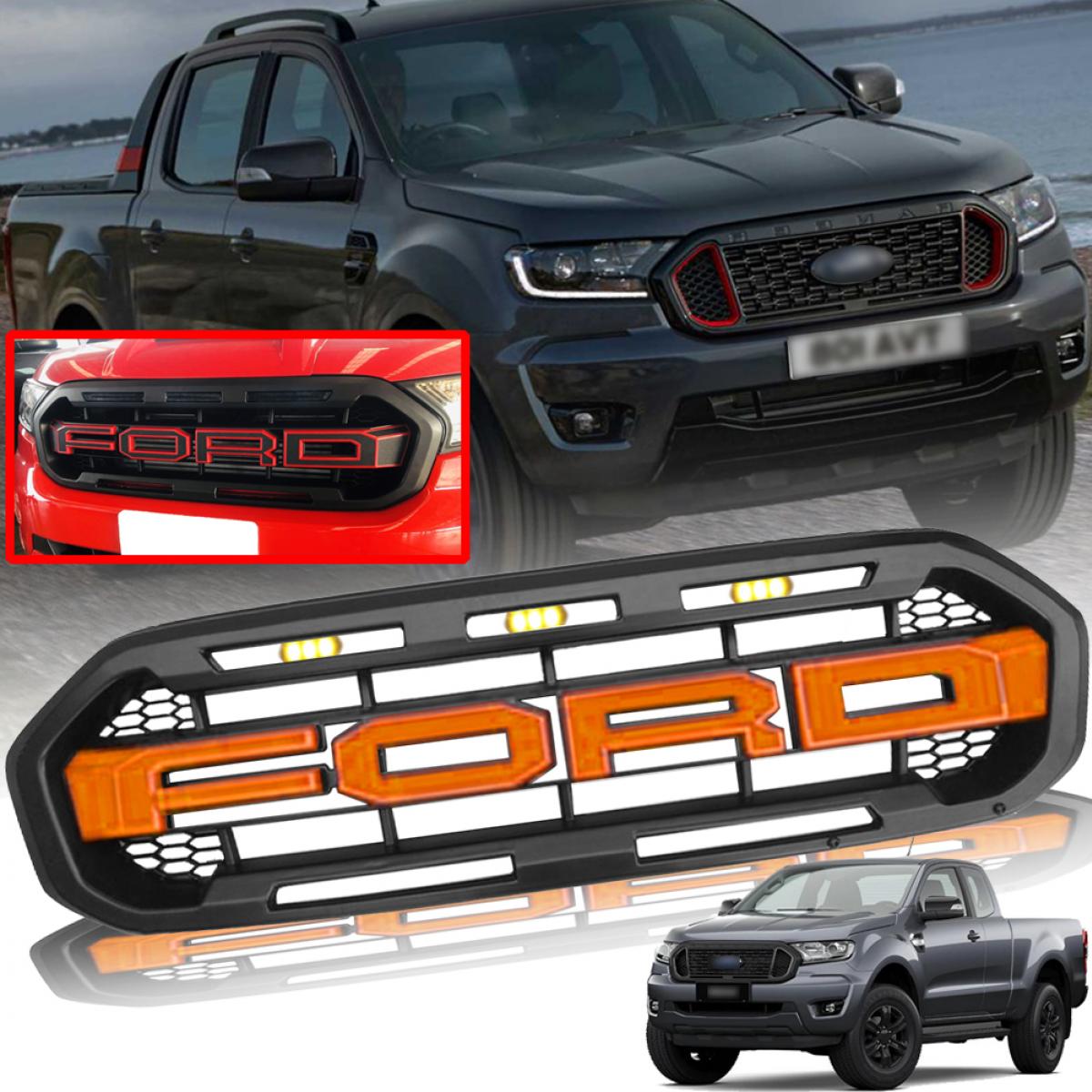 กระจังหน้า หน้ากระจัง กระจัง ด้านหน้า มีไฟ LED สีเหลือง รุ่น ฟอร์ด เรน ...