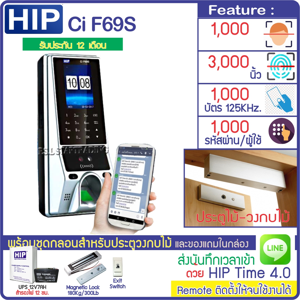 HIP CiF69S เครื่องสแกนใบหน้า ลายนิ้วมือ ทาบบัตร ส่ง Line พร้อมชุดกลอน ...