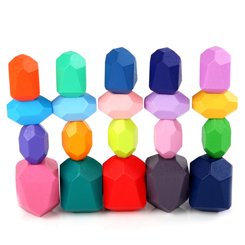 Children Wooden Colored Stone Blocks Building Block Educational Toy ...