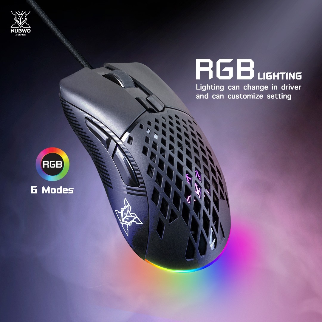 เมาส์เกมมิ่ง NUBWO ASHBORN X57 MACRO มีไฟ RGB ปรับ DPI ได้สูงสุด 12000 ...