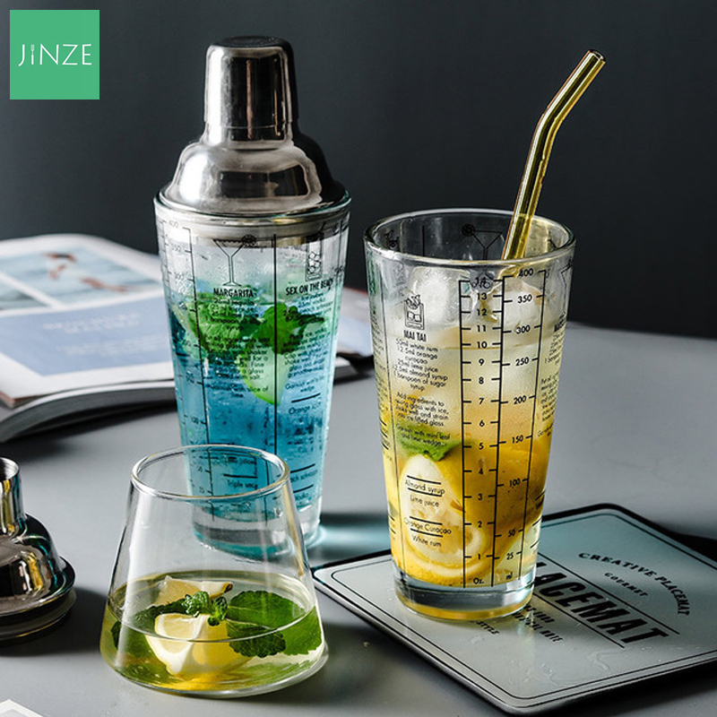 JINZE 400 มิลลิลิตรค๊อกเทลปั่นถ้วยขวดผสมโทแก้วบาร์ไวน์ใสขนาดค๊อกเทลสแตนเลสบาร์ขวดเครื่องมือ ...