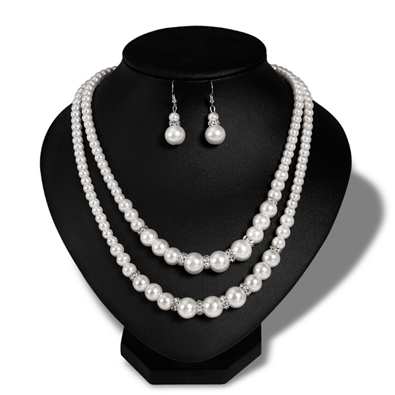 Great Heat Double Chain Pearl Jewelry Set Women Simulated Pearl ...