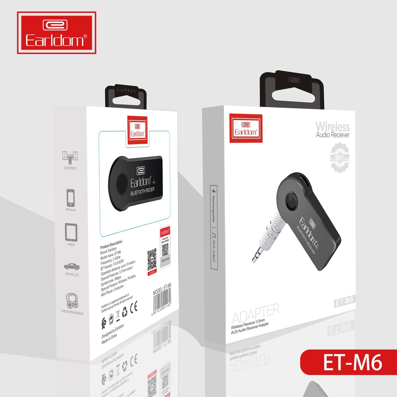 Earldom M6 Car Bluetooth อุปกรณ์รับสัญญาณบลูทูธ BluetoothReceiver Aux 3 ...