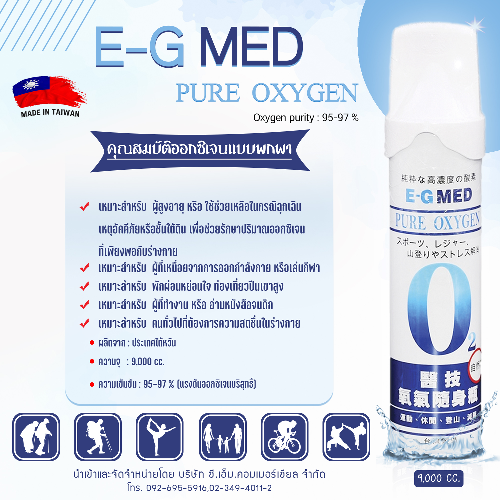 E-G MED O2 ออกซิเจนกระป๋อง Oxygen Purity 97% นำเข้าจากไต้หวัน!!! พร้อม ...